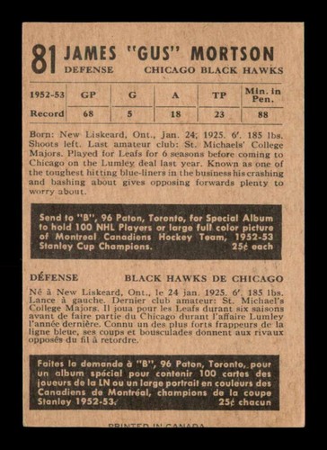1953 Parkhurst #81 Gus Mortson EX X2897968 | eBay