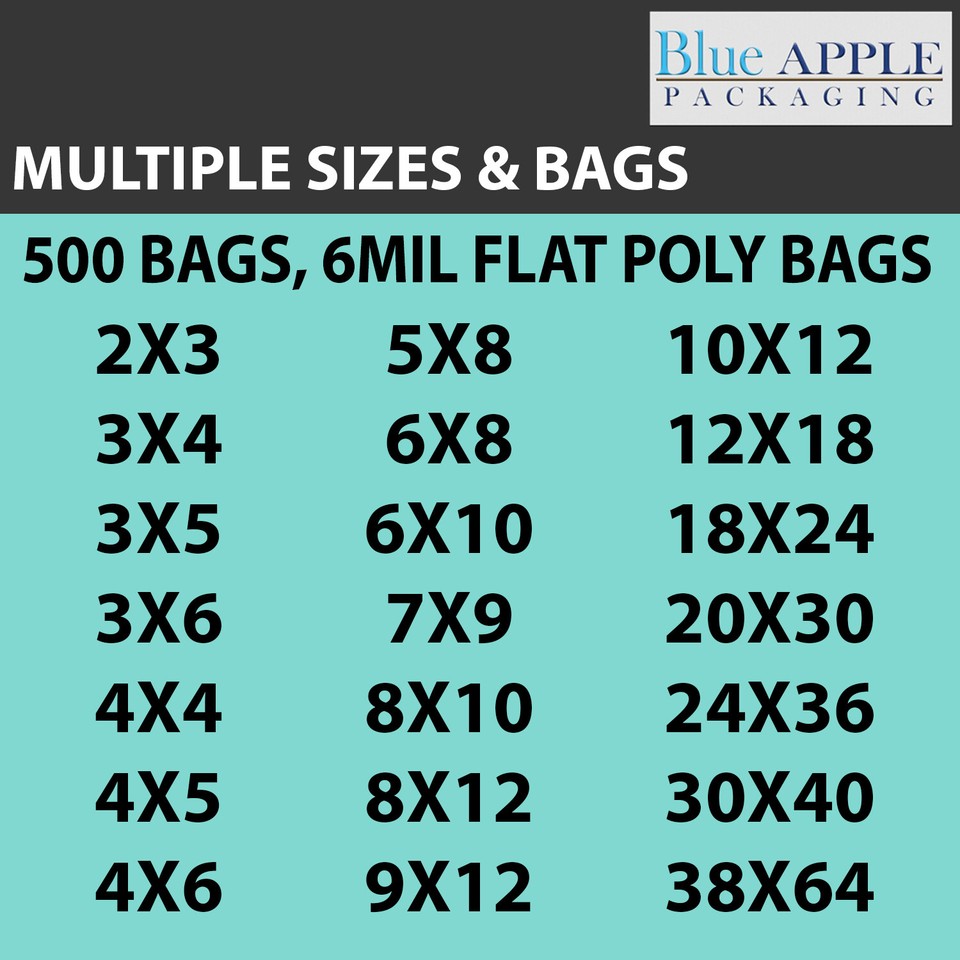 Multiple Sizes Clear Poly Bags 6Mil Flat Open Top Plastic Packaging ...