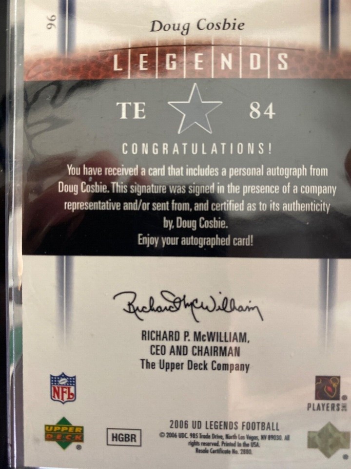 2006 Upper Deck Legends DOUG COSBIE Auto Dallas Cowboys Autograph | eBay