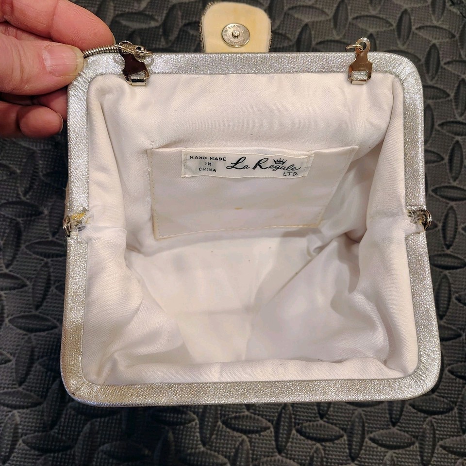 Vintage La Regale Metallic Silver Thread Beaded Handmade Evening Purse ...