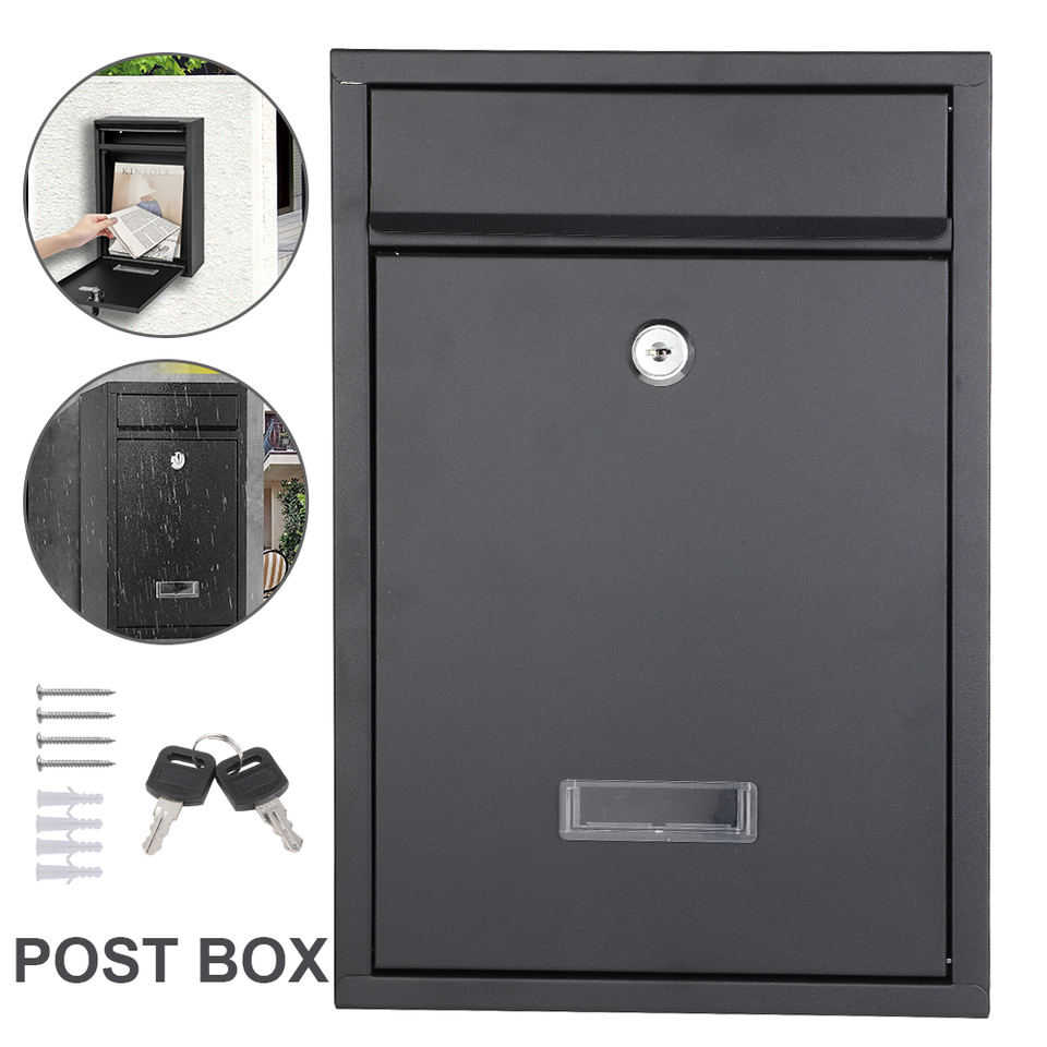 Black Large Letter Box Post Mail Box Wall Mounted Post Box Lockable ...