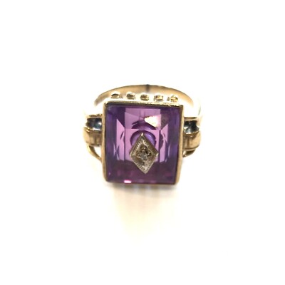 10k Gold Synthetic Amethyst Ring w/ 0.01 RBC Diamond Stone | eBay