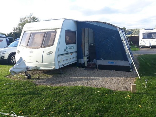 Kampa Rally 260 Caravan Awning - Blue and Grey. Small pack on roof ...