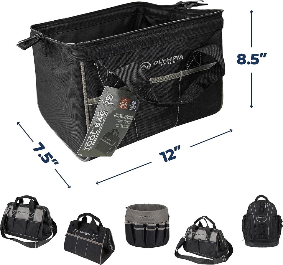 Olympia Tool Bag 12 Inch, Heavy Duty Tools Bag with 3 Large Pockets ...