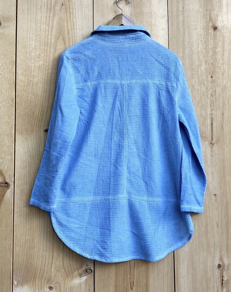 Focus Casual Life Blue Button Up Top Sz Small | eBay