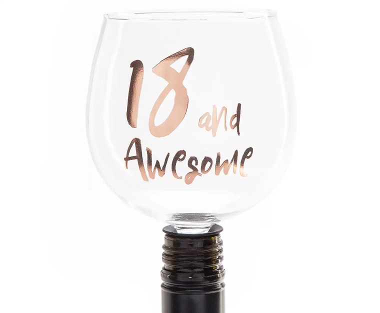 18 & Awesome Tipple Topper, Real Wine Glass, Bottle Stop, Novelty ...