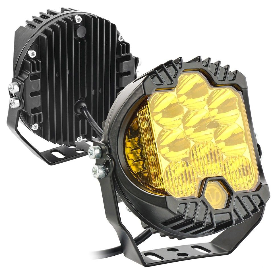 2pcs 5" LED Work Light Bar Amber Pods DRL Round Offroad Driving Truck ...