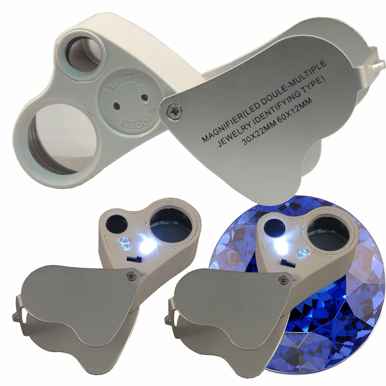 60X 30X Magnifier Loop Magnifying Glass Jeweler Eye Loupe Lens LED ...