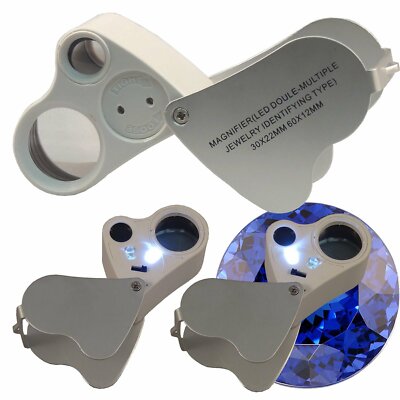 60X 30X Magnifier Loop Magnifying Glass Jeweler Eye Loupe Lens LED ...
