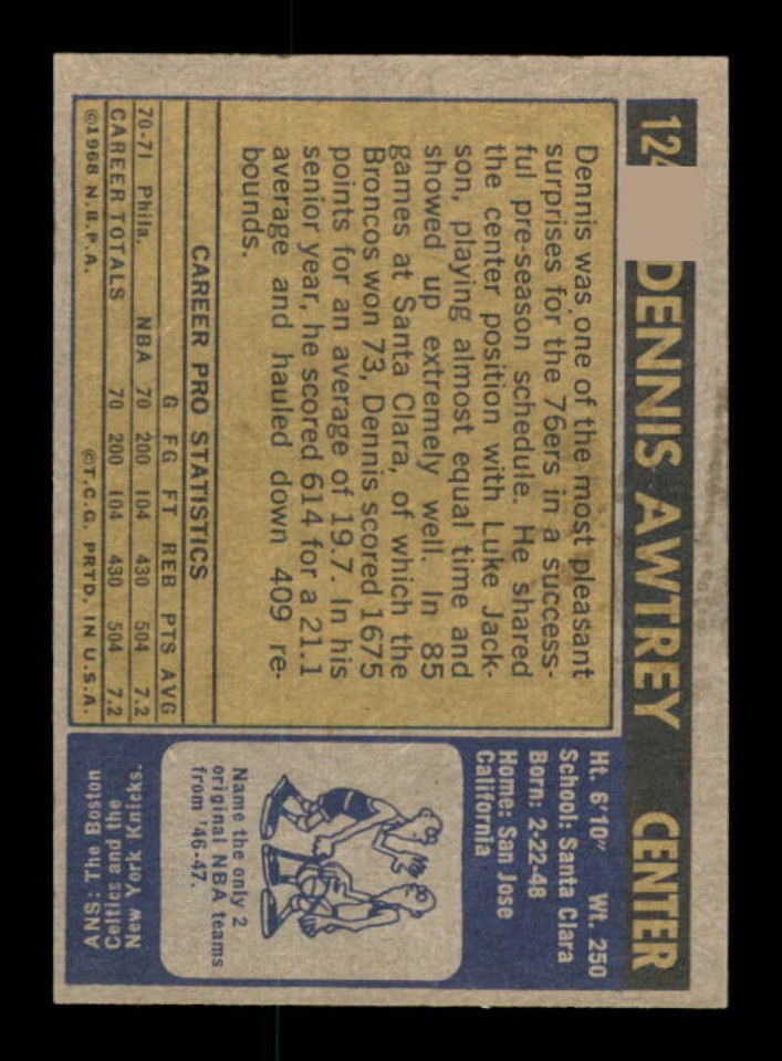 1971-72 Topps #124 Dennis Awtrey EXMT+ RC Rookie 76ers 549269 | eBay