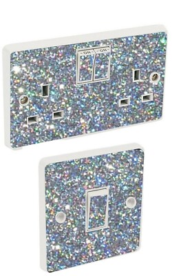 Silver Sequin Light Switch & Double Socket Sticker Vinyl / Skin Cover ...