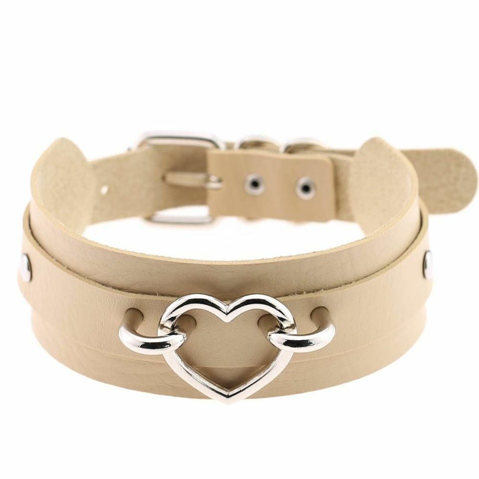 Women's Heart-Shaped Collar Leather Belt Necklace Punk Jewelry Necklace ...