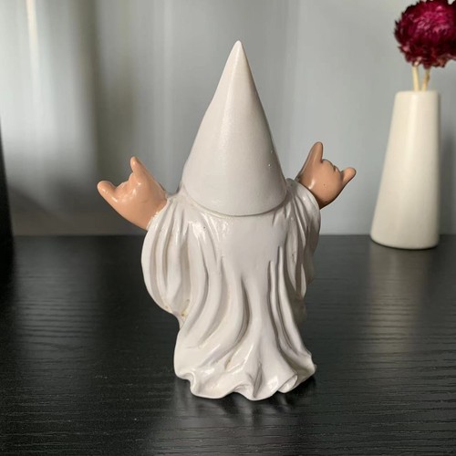 White Wizard Gnome with Raised Hands Garden Yard Lawn Ornament Statue ...