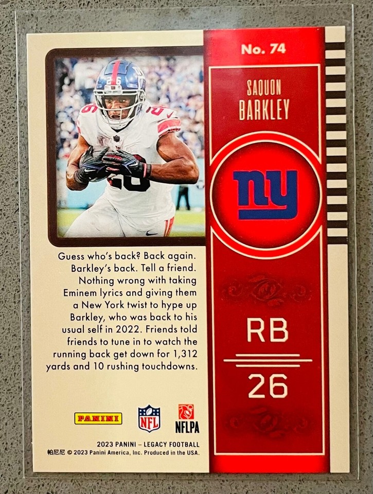 2023 Panini Legacy Football NFL #74 Saquon Barkley Base Trading Card ...