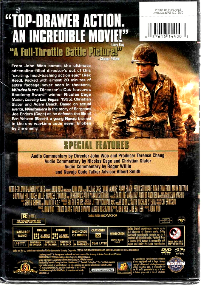 Windtalkers [DVD, 2002] Nicholas Cage - Widescreen Director's Cut - New ...