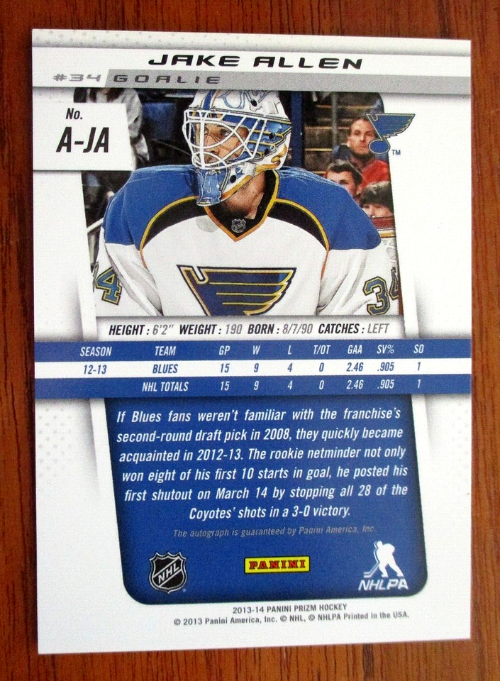 2013-14 Panini Prizm Jake Allen Autograph #A-JM New Jersey Devils | eBay