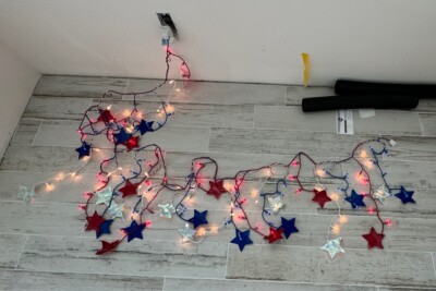 150 Holographic Star Drape-Style Lights Red White and Blue Icicle ...