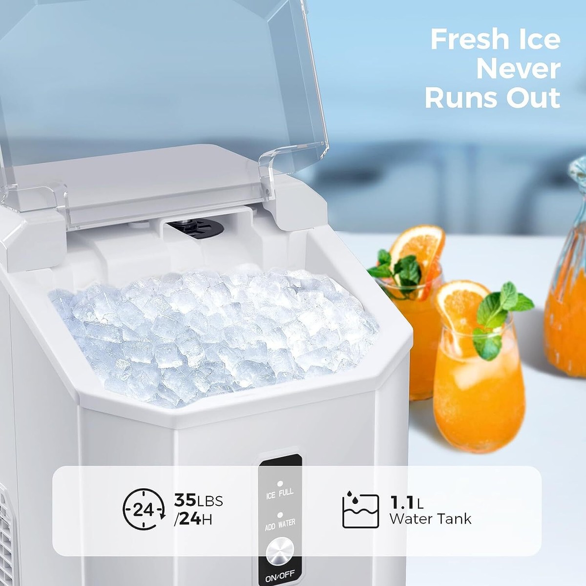 Nugget Ice Maker Portable - 35 Lbs/24H Pellet Ice, Portable Nugget Ice ...