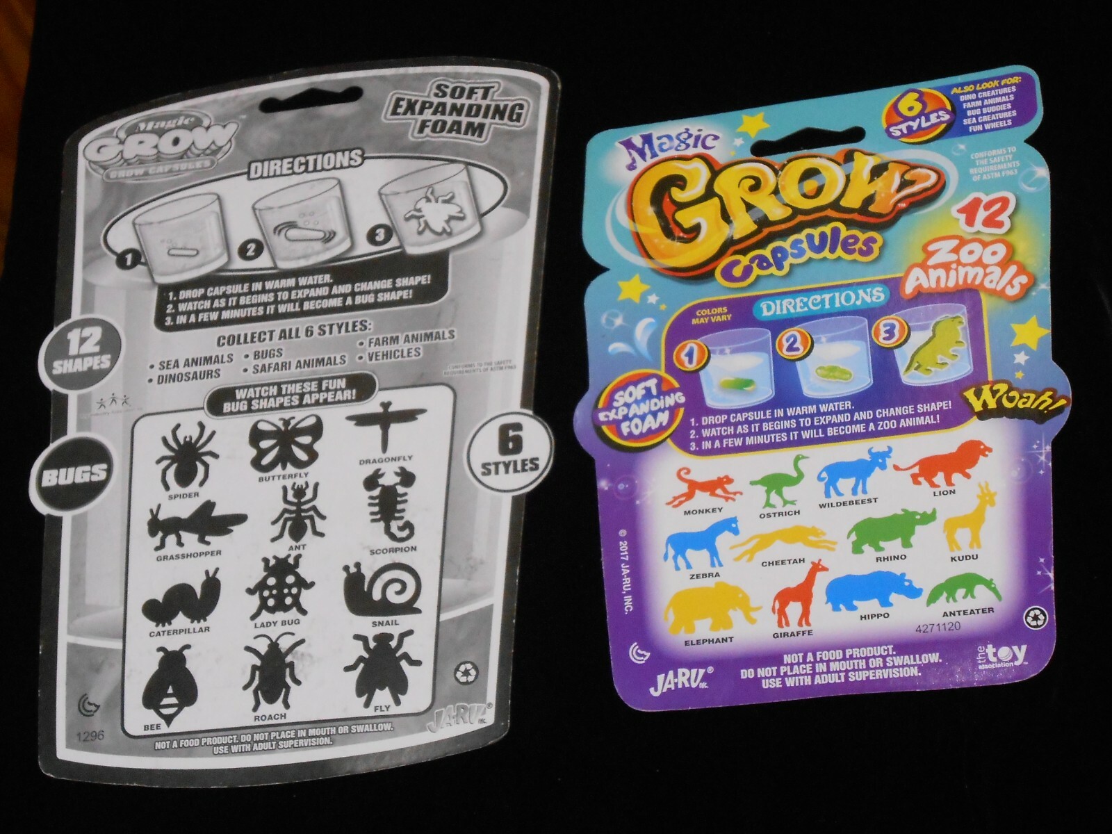 LOT Magic Grow Capsules 1 BUGS, 1 ZOO ANIMALS w/ILLUSTRATION & EACH ...