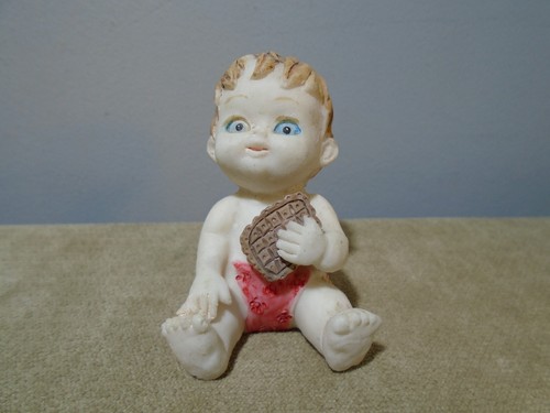 TODDLER BOY WITH BLUE EYES WITH A COOKIE 2” RESIN FIGURINE UNBRANDED ...