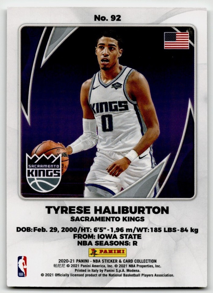2020-21 Panini NBA Sticker and Card Collection Tyrese Haliburton #92 RC ...