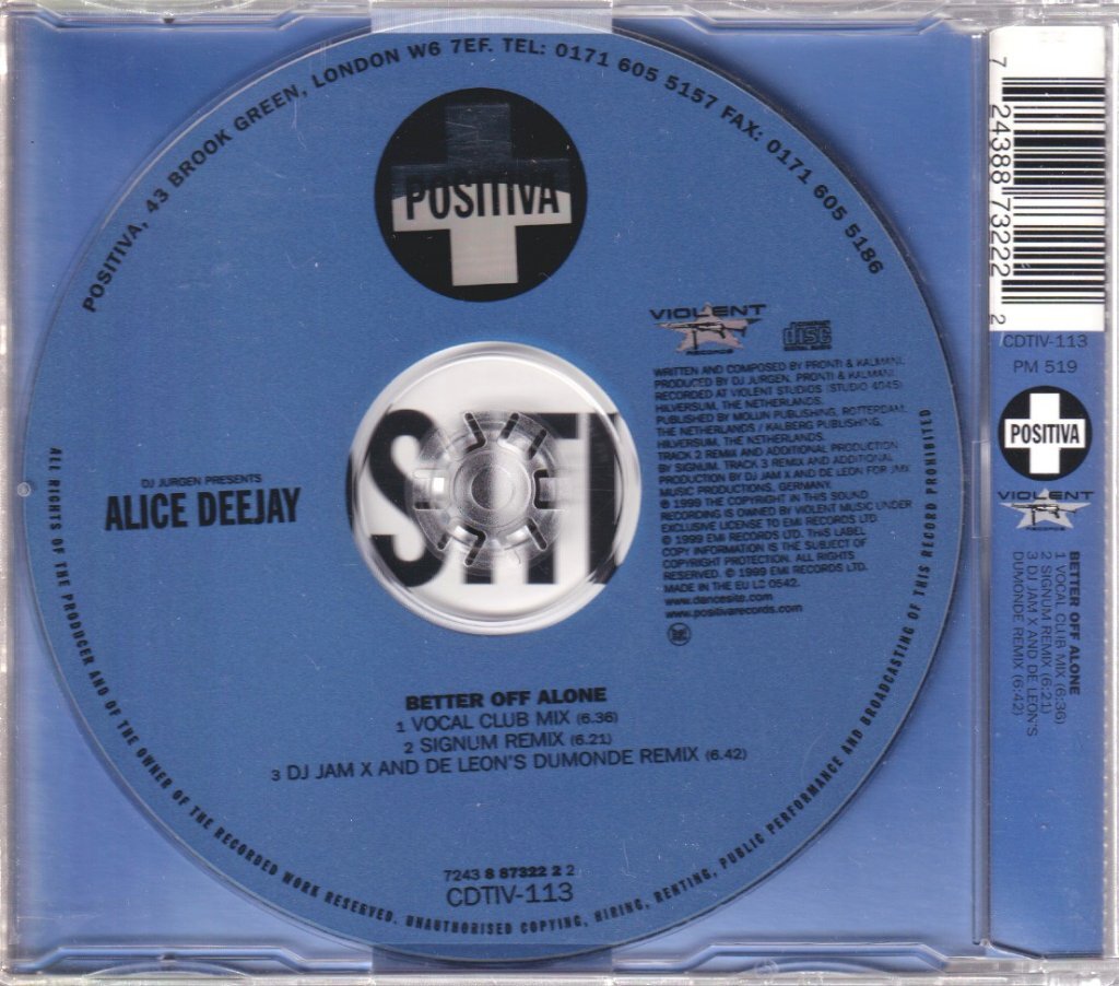 Better Off Alone by Alice Deejay (CD, 1999) for sale online | eBay