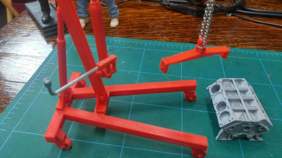 Engine Hoist and Block Model Prop Kit 1/10 Scale Shop Garage Dollhouse ...