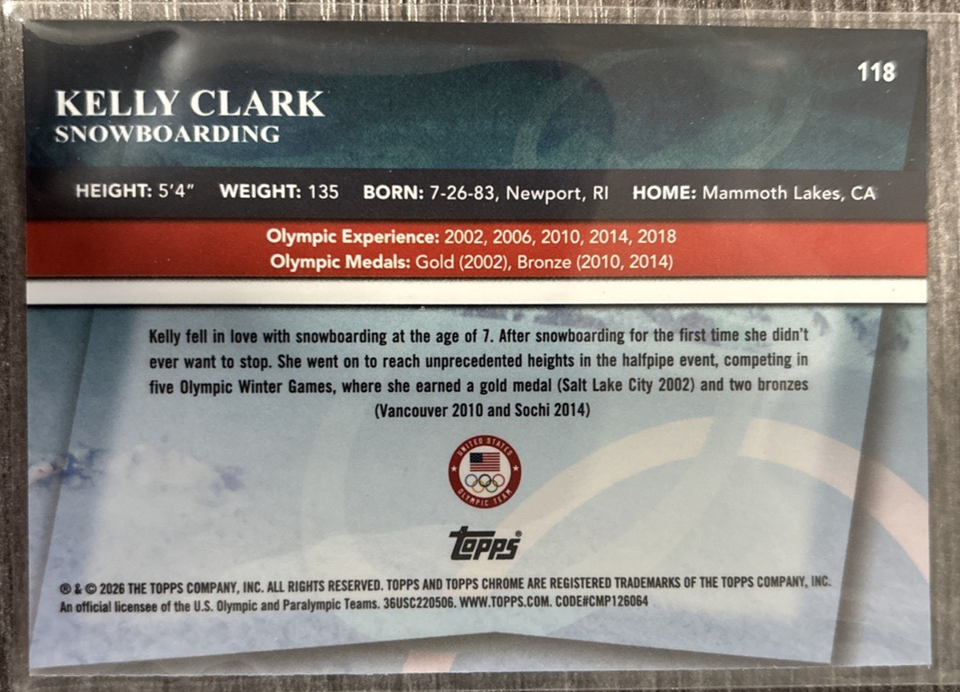 2026 Topps Chrome Olympics Kelly Clark - USA Snowboarding #118 base | eBay