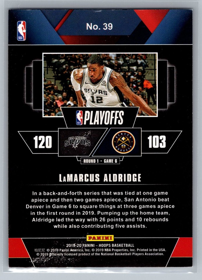 2019-20 Hoops #39 LaMarcus Aldridge Road to the Finals #/2019 | eBay