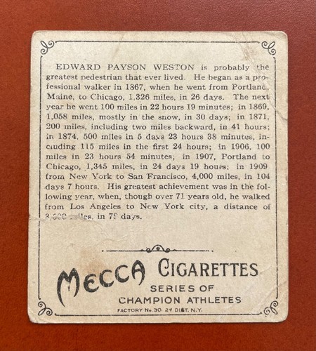1910 ATC Champions - Tobacco T218 Mecca Back Edward Payson Weston for ...