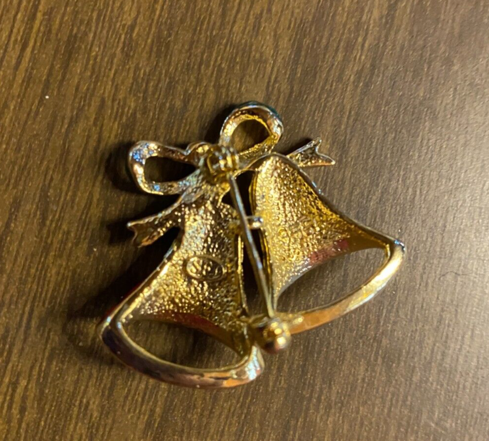 Vintage Signed SFJ Gold Tone Enamel Double Bells Christmas Brooch Pin 1 1/4" | eBay