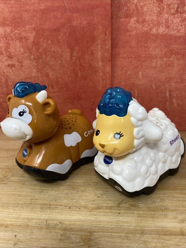(2)VTECH Go Go Smart Farm Animals Lamb And Cow Talks Sings Lights Up ...