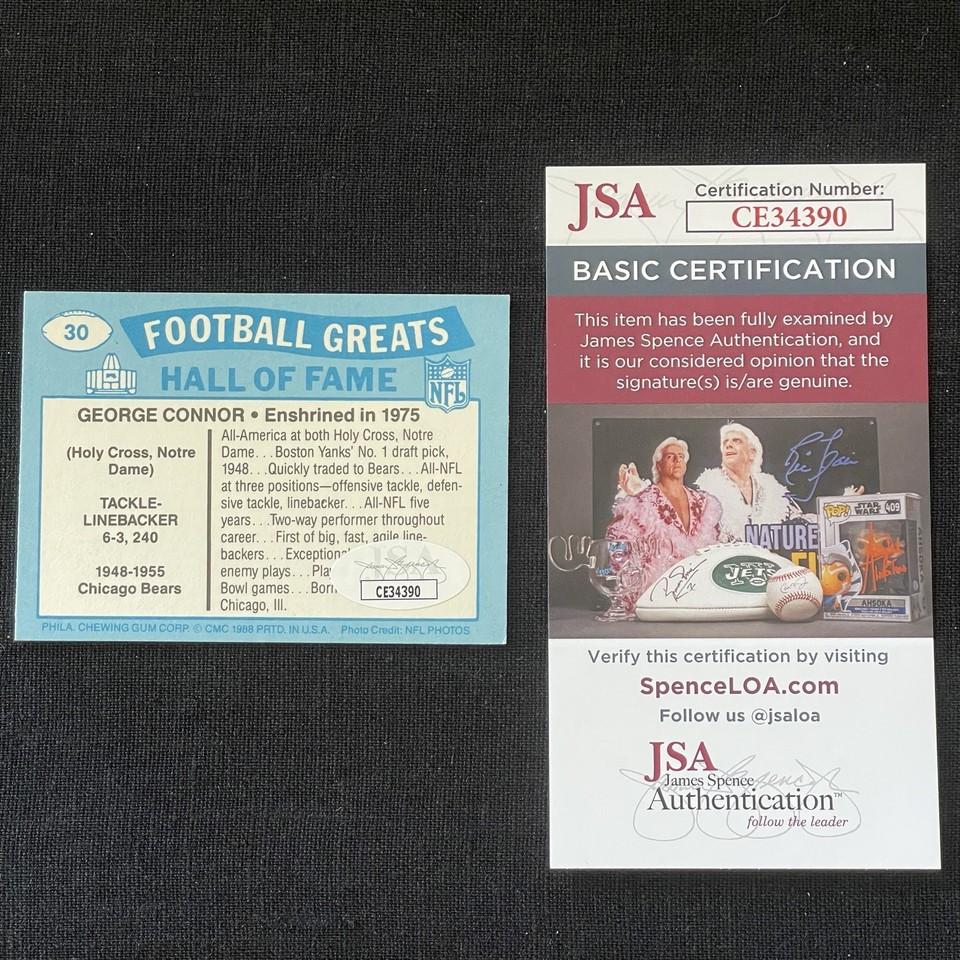 George Connor Signed 1988 Swell Football Card JSA COA Chicago Bears HOF ...