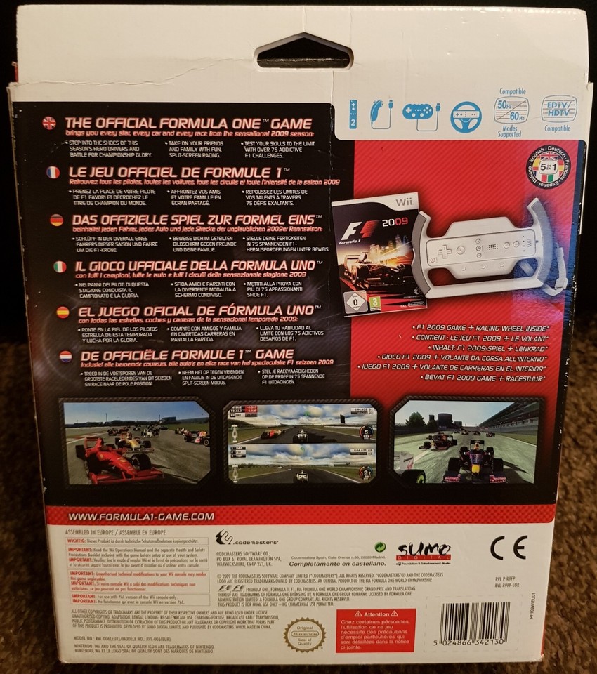 Nintendo Wii Formula 1 2009 Game + Racing Wheel Big Box Set PAL **Free ...