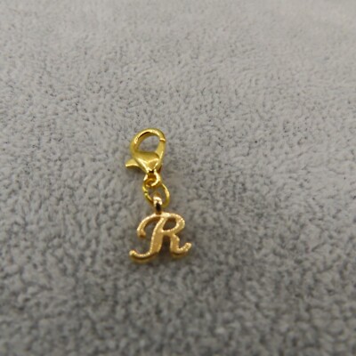 Initial CURSIVE LETTER R Charm Zipper Pull Keychain Add On Clip Gold ...