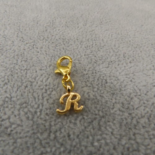 Initial CURSIVE LETTER R Charm Zipper Pull Keychain Add On Clip Gold ...