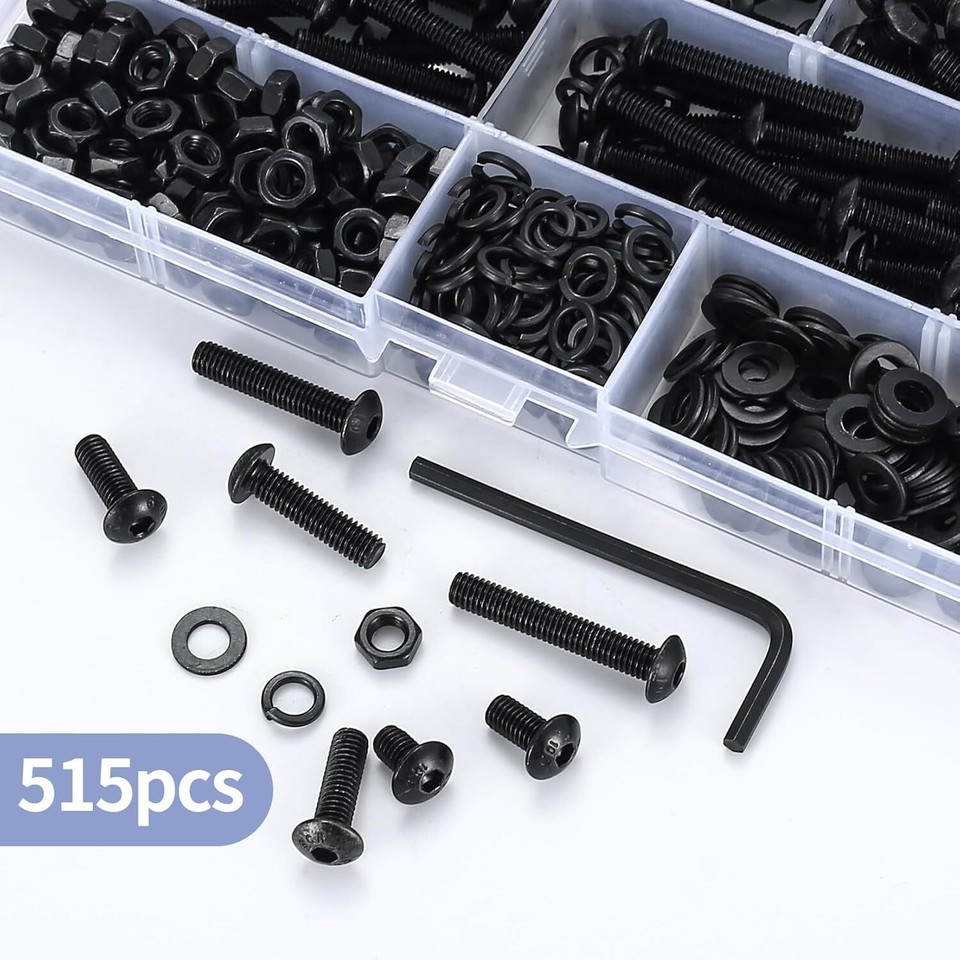515 Pcs M5 Bolts and Nuts Set Black Hex Socket Button Head Cap Screws ...