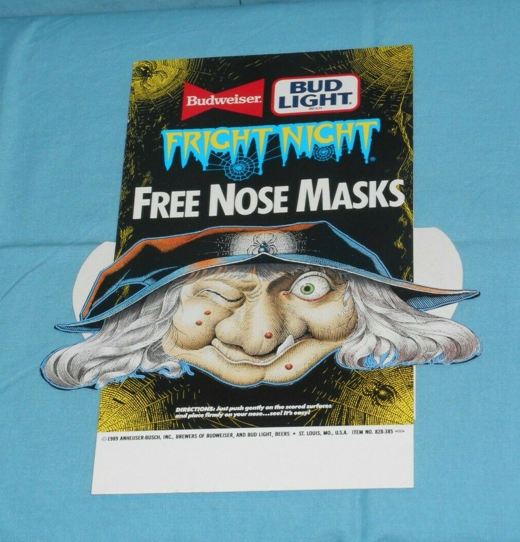 vintage BUDWEISER BUD LIGHT beer Halloween table tent FRIGHT NIGHT nose ...