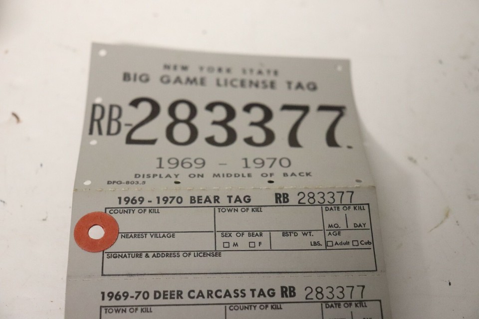 VINTAGE NY NEW YORK 1969 1970 BIG GAME HUNTING LICENSE TAG | eBay
