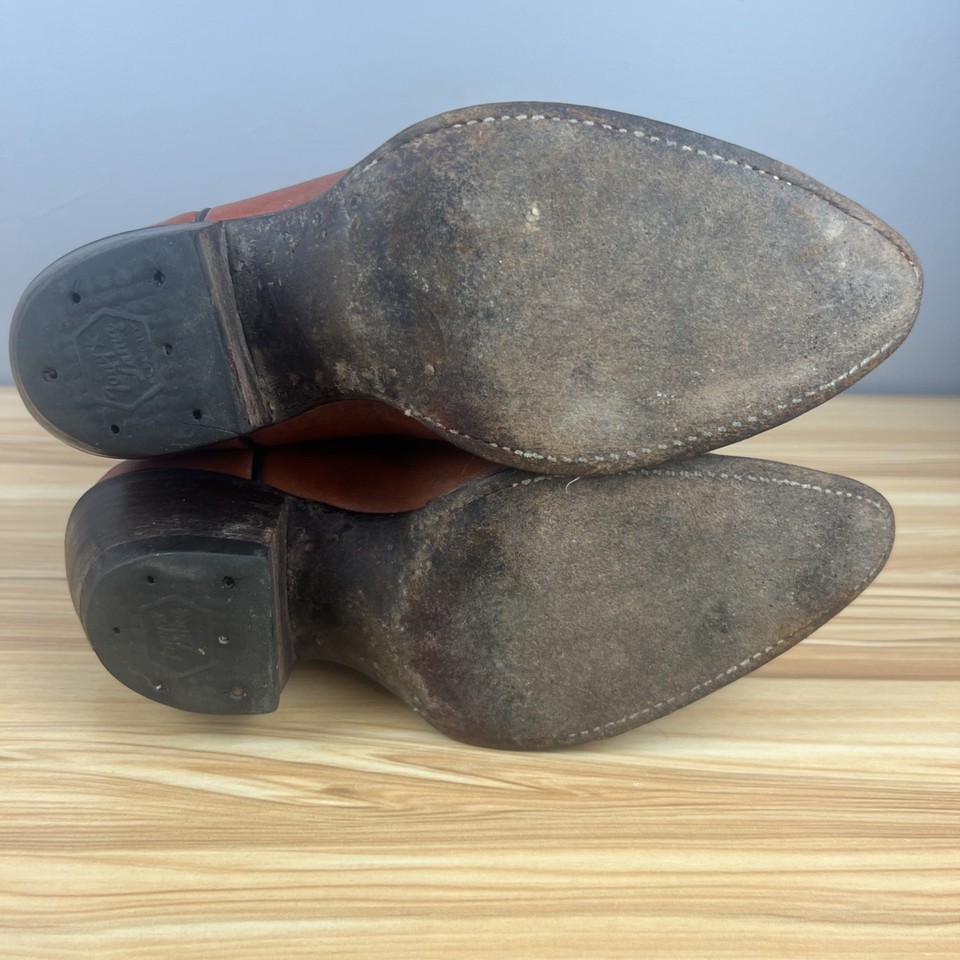 Vtg Tony Lama Leather Cowboy Boots Mens Sz 6 B Cognac Western 5055 Blk ...