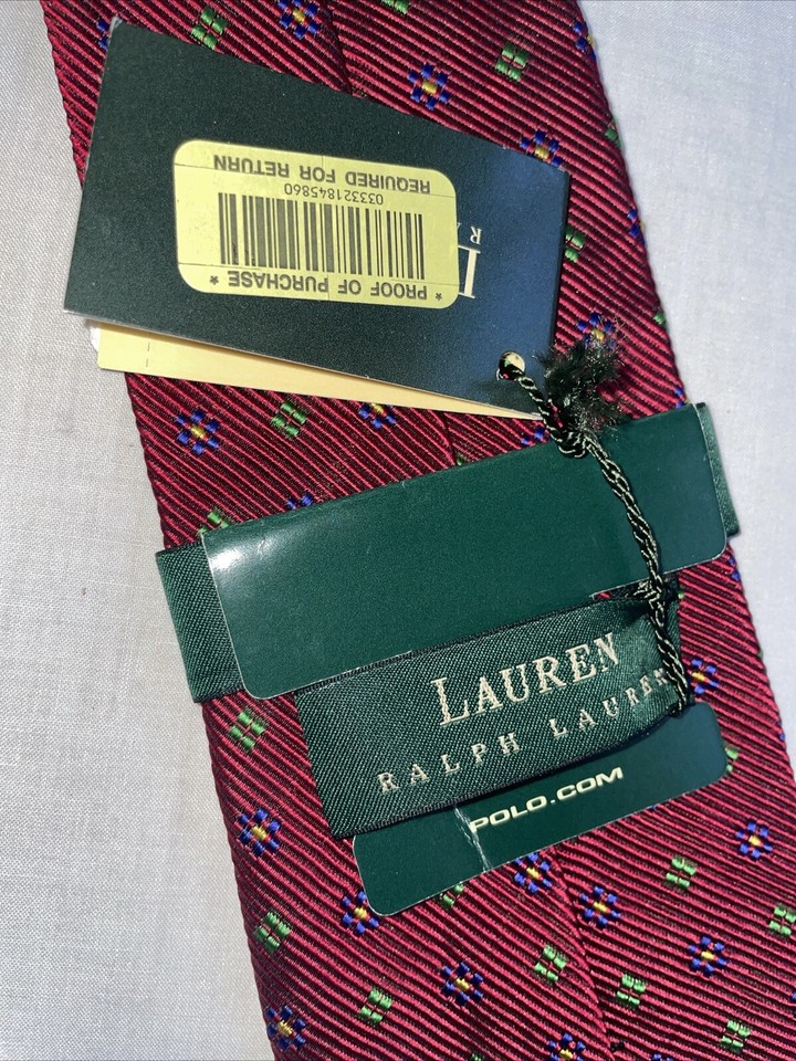 Lauren Ralph Lauren Dress Tie Mens Size 56” Red Dotted Business Formal ...