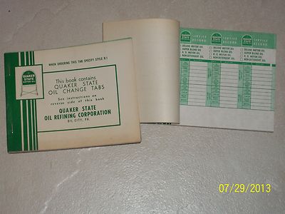 2 NOS Books QUAKER STATE OIL CHANGE 100 TABS Muscle Auto Rod Car ...