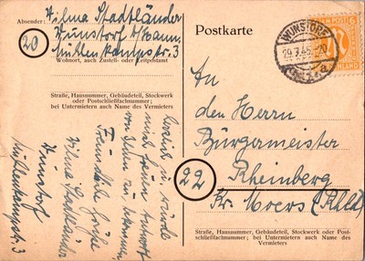 Germany 6pf AMG Numeral 1945 Wunstorf Postcard to Rheinberg. EUROPEAN ...