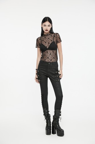 Punk Rave Outfit Women Black Goth Punk Daily Skull Mesh Fit Short ...