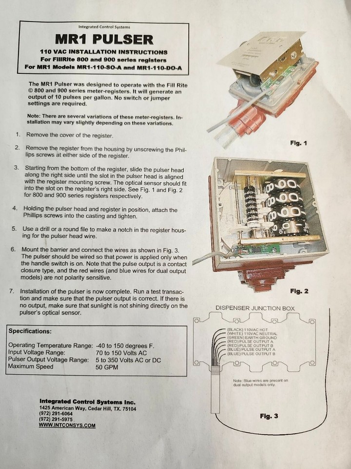 Fill-Rite 900 series 1" Meter and ICS MR1 Pulser | eBay