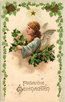 Dr Jim Stamps Postcard German Christmas Angel Mistletoe Embossed C1908 ...