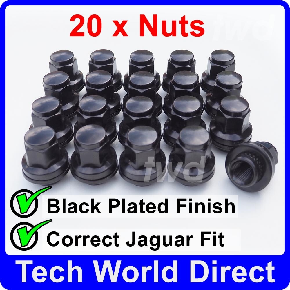 20x BLACK ALLOY WHEEL NUTS FOR JAGUAR (M12X1.5) 19MM OE-FIT LUG BOLT ...