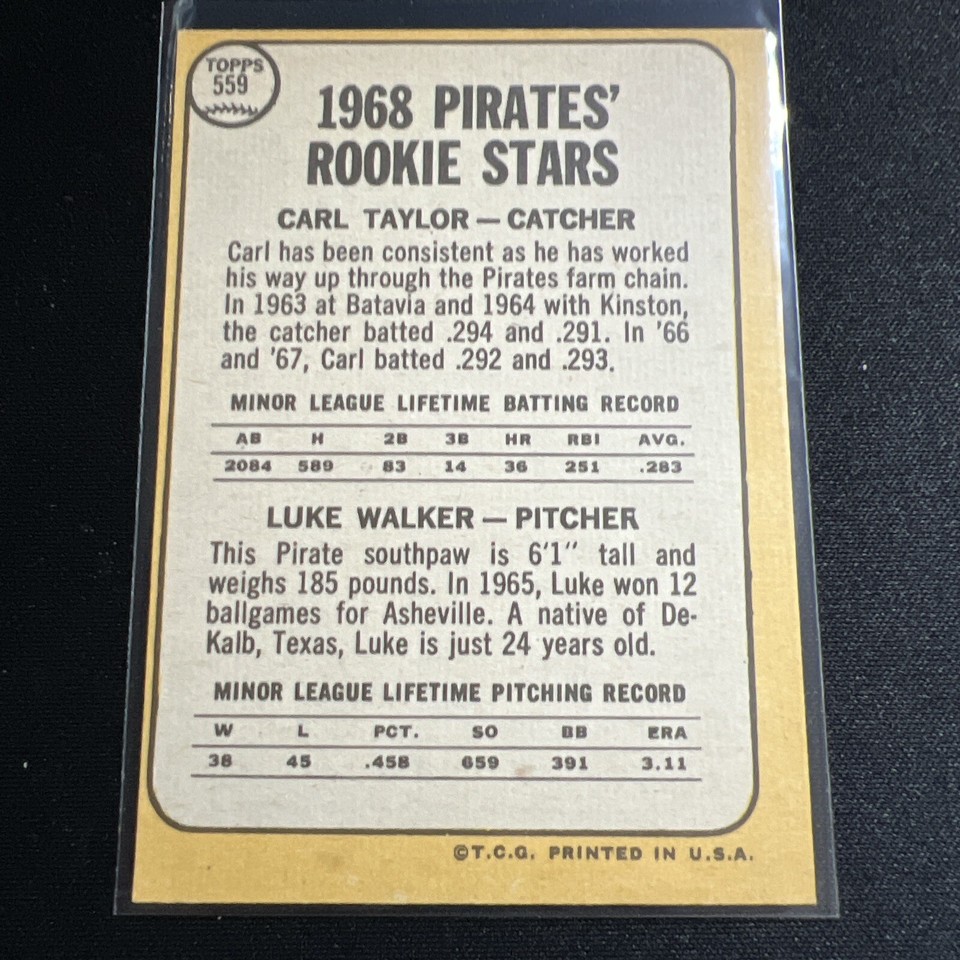 1968 Topps Baseball #559 Pirates Rookies EX Carl Taylor Luke Walker | eBay