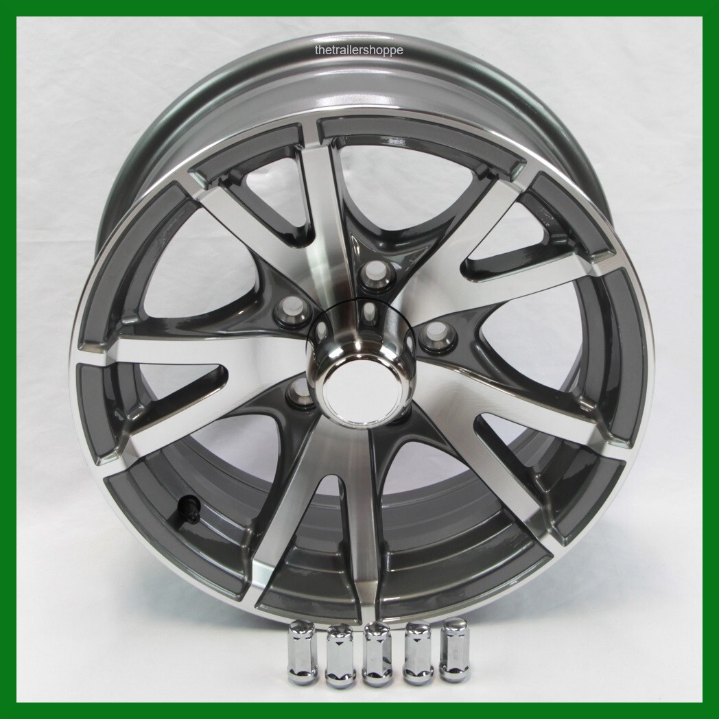 Aluminum Trailer T07 Grey Rim 15X6" Wheel 5 on 4.5 Center Cap & Lugnuts ...