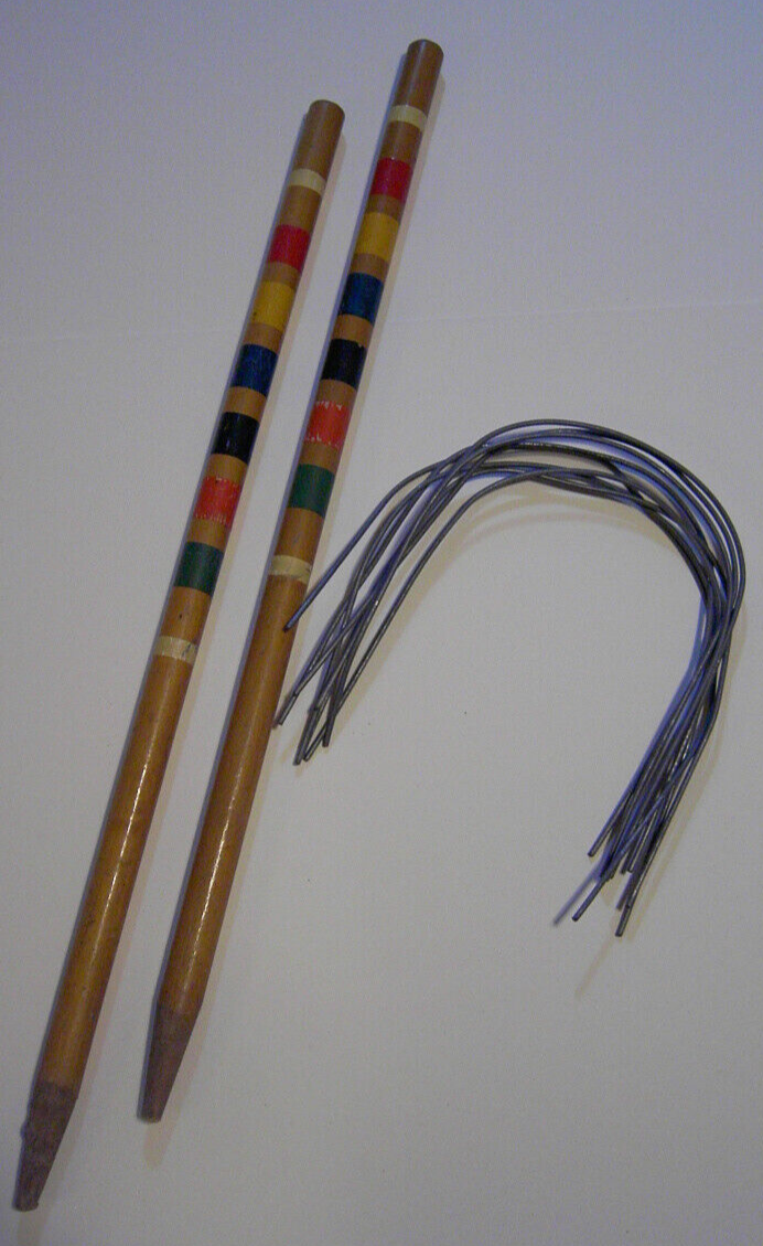 Lot Set Croquet 2 Stakes 8 Wickets Arch Wood Yard Vintage Camping Game ...